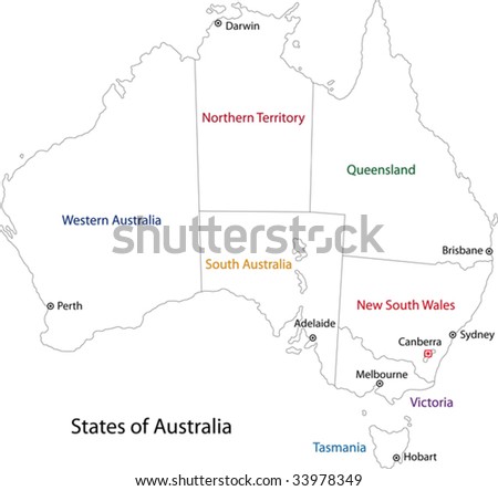 Outline Australia Map Regions Main Cities Stock Vector (Royalty Free ...