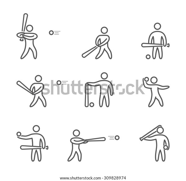 Outline Baseball Icons Set Linear Figure Stock Vector (Royalty Free ...