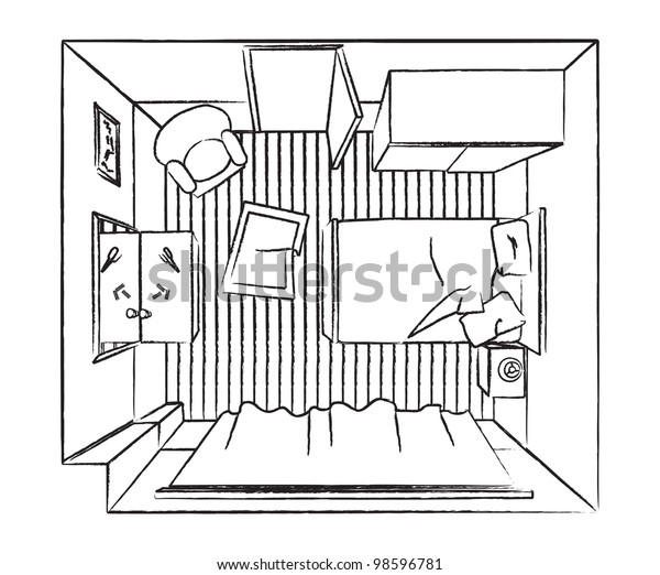 Outline Bedroom Interior Top View Stock Vector (Royalty Free) 98596781 ...