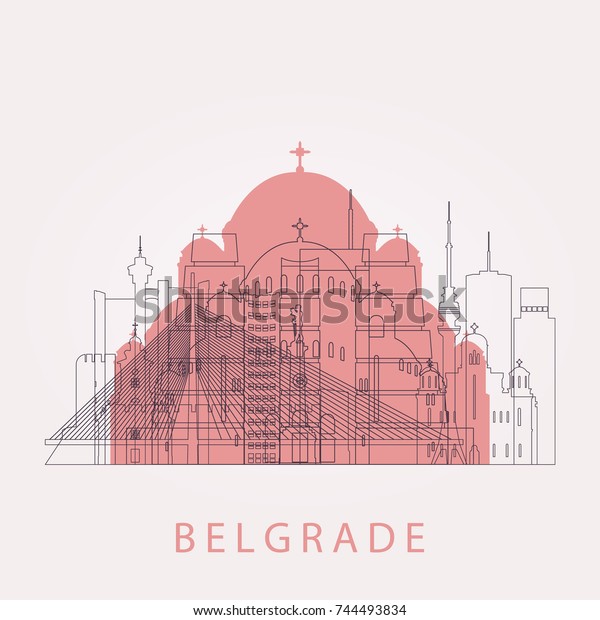Outline Belgrade Skyline Landmarks Vector Illustration: стоковая ...