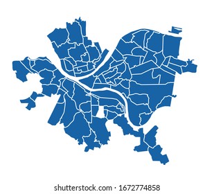 Outline Blue Map Pittsburgh Stock Vector (Royalty Free) 1672774858 ...