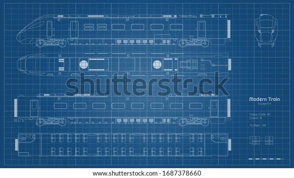 Outline Blueprint Modern Train Side Top Stock Vector (Royalty Free ...