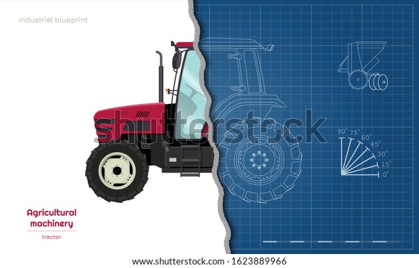 Outline Blueprint Tractor Side View Agriculture 库存矢量图（免版税）1623889966 ...