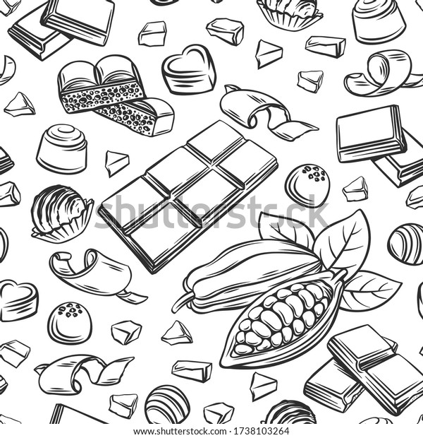 Outline Chocolate Seamless Pattern Hand Drawn Stock Vector (Royalty ...