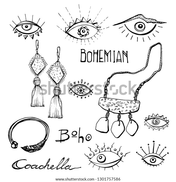 Outline Coachella Boho Style Doodle Clip Stock Vector (Royalty Free ...