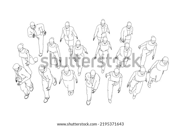 Outline Crowd Walking People Black Lines Stock Vector (Royalty Free ...