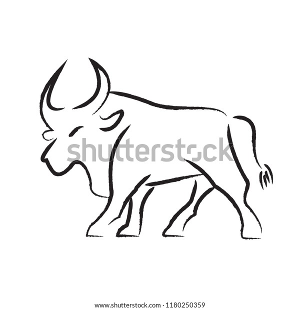 Outline Draw Bull Stock Vector (Royalty Free) 1180250359