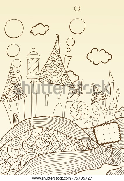 Outline Drawing Dream Candy Land Stock Vector (Royalty Free) 95706727