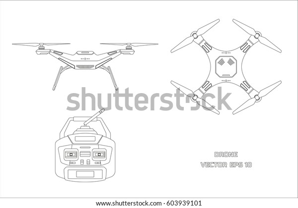 Outline Drawing Drone On White Background Stock Vector (Royalty Free ...
