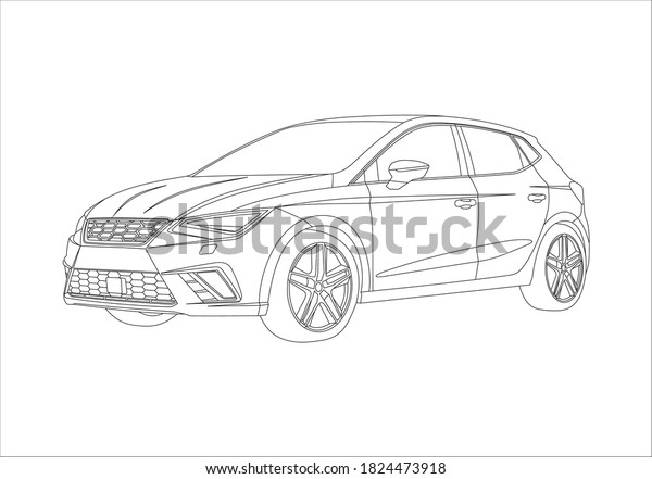Outline Drawing Fivedoor Hatchback Stock Vector (Royalty Free ...