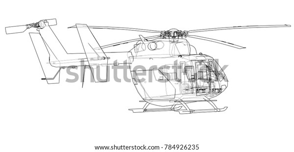 Outline Drawing Helicopter Vector Rendering Layers Stock Vector ...