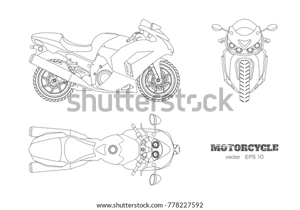 Outline Drawing Motorcycle Side Top Front Stock Vector (Royalty Free ...
