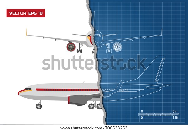 Outline Drawing Plane On Blue Background Stock Vector (Royalty Free ...