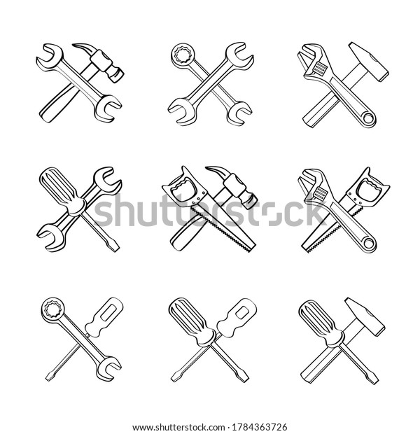 Outline Drawing Tools Sign Set Collection Stock Vector (Royalty Free ...