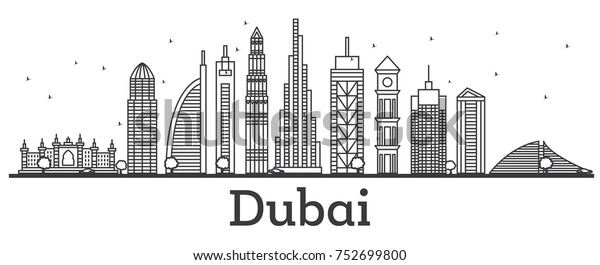 Outline Dubai Uae Skyline Modern Buildings Stock Vector (Royalty Free ...