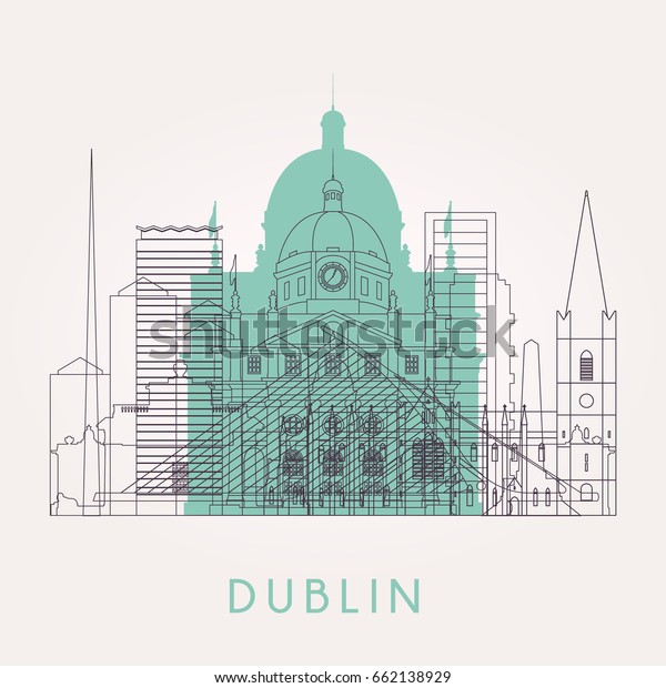 Outline Dublin Skyline Landmarks Vector Illustration: vector de stock ...