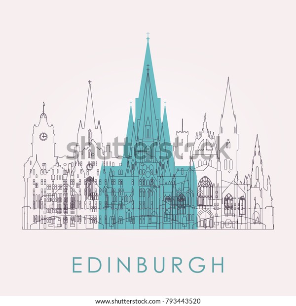 Outline Edinburgh Skyline Landmarks Vector Illustration Stock Vector ...
