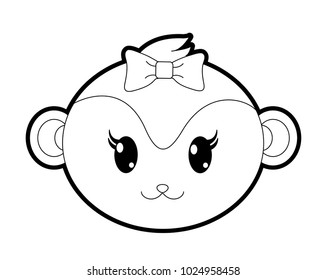 Outline Female Monkey Head Cute Animal Stock Vector (Royalty Free) 1024958458 | Shutterstock