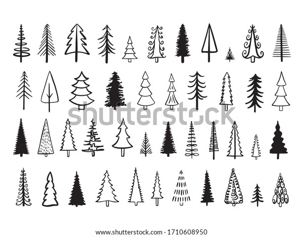 Outline Fir Tree Hand Drawn Set Stock Vector (Royalty Free) 1710608950