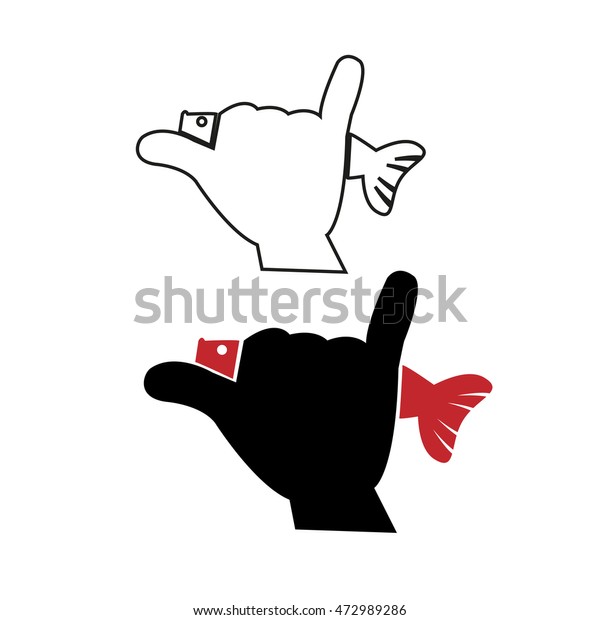 Outline Fish Hand Logo Shaka Fish Stock Vector (Royalty Free) 472989286 ...