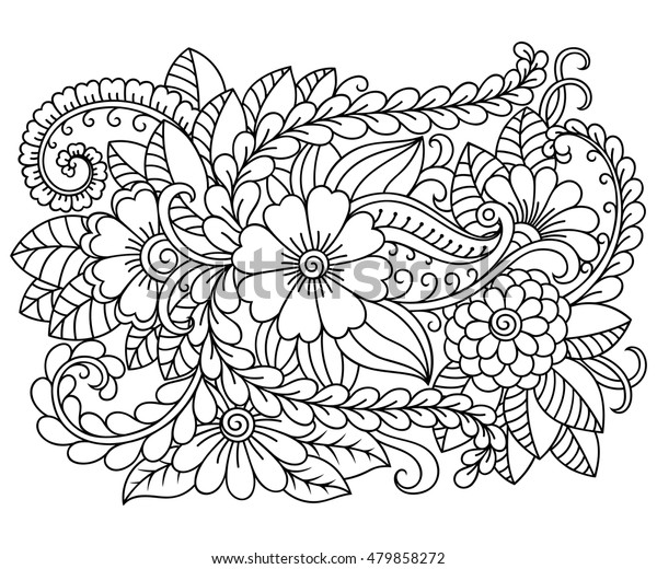 Outline Floral Pattern Coloring Book Page Stock Vector (Royalty Free ...