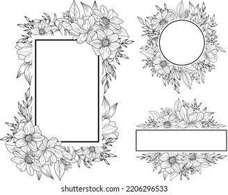 Outline Flower Frame Hand Drawn Decoration Stock Vector (Royalty Free ...