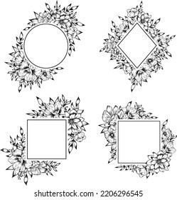 Outline Flower Frame Hand Drawn Decoration Stock Vector (Royalty Free ...