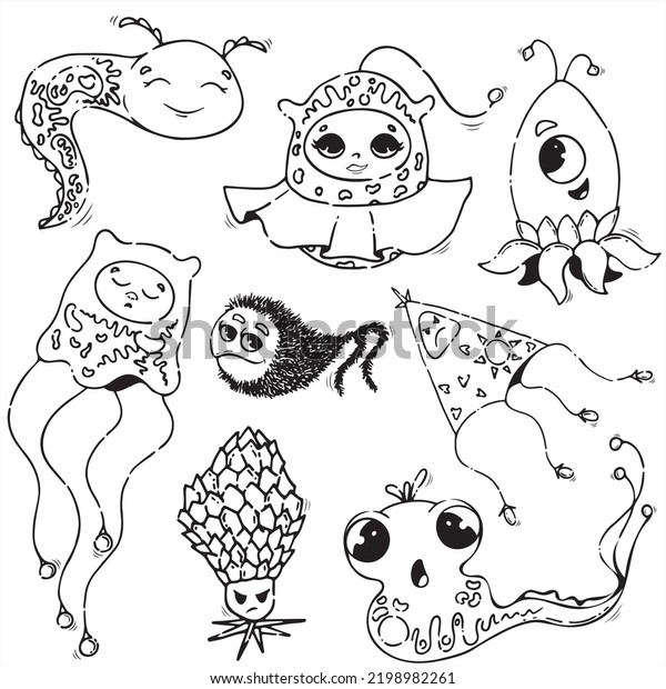 Outline Funny Monsters Coloring Book Set Stock Vector (Royalty Free ...