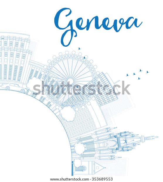 Outline Geneva Skyline Blue Landmarks Copy Stock Vector (Royalty Free ...