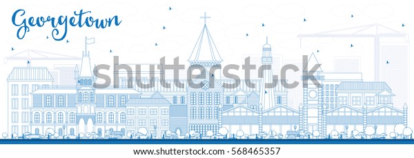 Outline Georgetown Skyline Blue Buildings Vector Stock Vector (Royalty ...