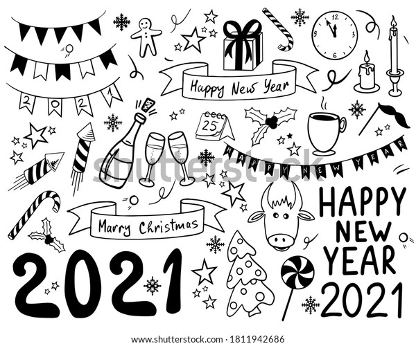 Outline Hand Drawn Doodle Set Objects Stock Vector (Royalty Free ...