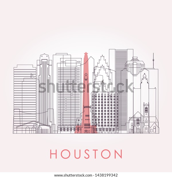 Outline Houston Skyline Landmarks Vector Illustration: เวกเตอร์สต็อก ...