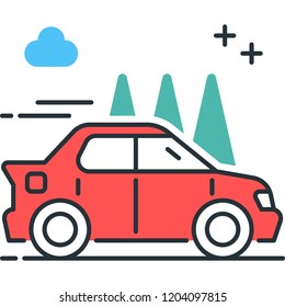 Outline Icon Moving Car Vector Illustration Stock Vector (Royalty Free ...
