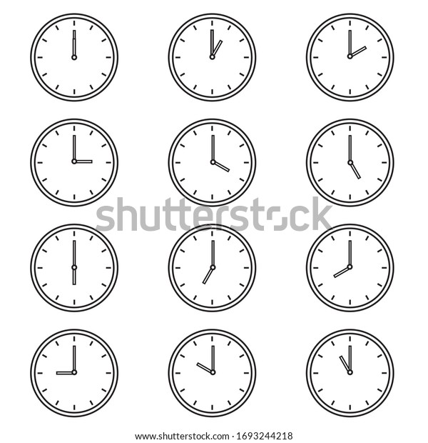 Outline Icon Set Clocks Every Hour Stock Vector (Royalty Free ...