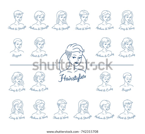 Outline Icon Set Featuring Various Hairstyle Stock Vector (Royalty Free ...