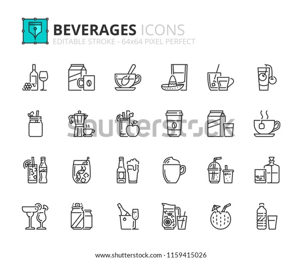Outline Icons About Beverages Drinks Editable Stock Vector (Royalty ...