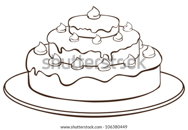 Outline Illustration Cake On Plate Stock Vector (Royalty Free) 106380449