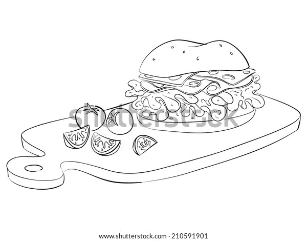 Outline Illustration Ham Sandwich Stock Vector (Royalty Free) 210591901