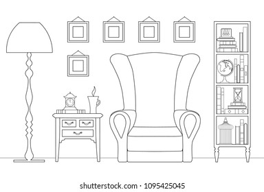 Outline Interior Vector Linear Illustration Room Stock Vector (Royalty ...