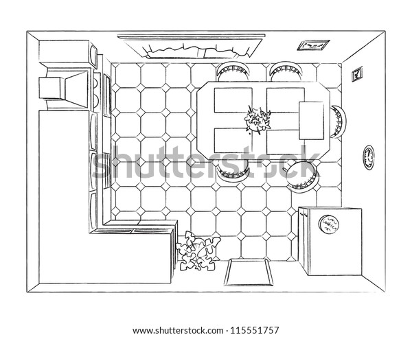 Outline Kitchen Interior Top View Stock Vector (Royalty Free) 115551757