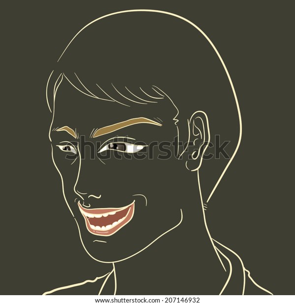 Outline Laugh Man Face On Isolated Stock Vector (Royalty Free ...