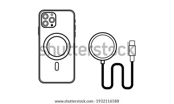 Outline Line Drawing Backside Modern Smartphone Stock Vector (Royalty ...