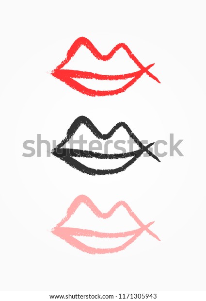 Outline Lips Drawn By Hand Rough Stock Vector (Royalty Free) 1171305943 ...