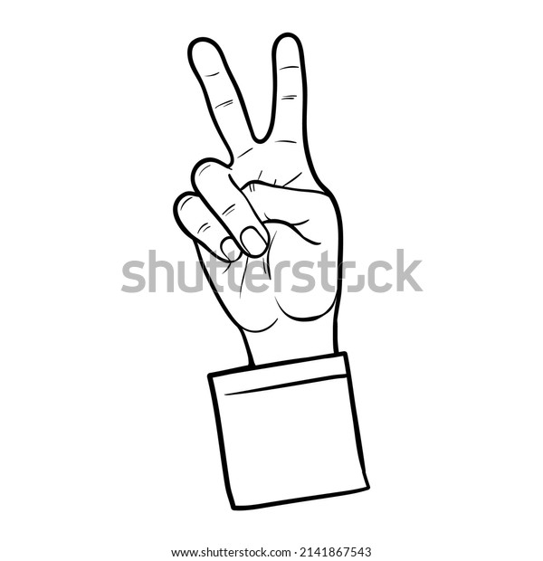 Outline Man Hand Showing V Sign Stock Vector (Royalty Free) 2141867543 ...
