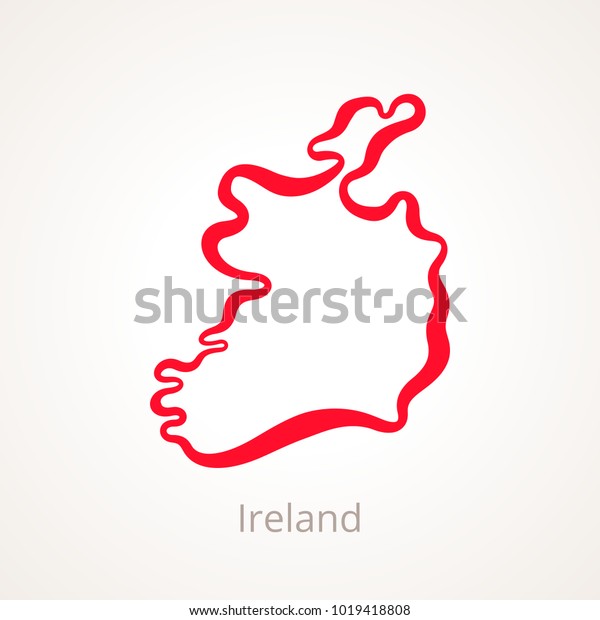 Vektor Stok Outline Map Ireland Marked Red Line (Tanpa Royalti ...