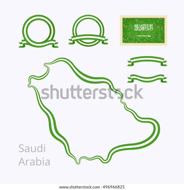 Outline Map Saudi Arabia Border Marked Stock Vector (Royalty Free ...