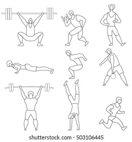 Outline Men Doing Sport Exercises Set Stock Vector (Royalty Free) 503106445