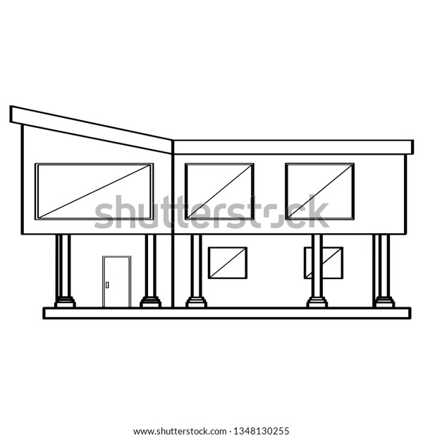 Outline Modern House Building Vector Illustration Stock Vector (Royalty ...