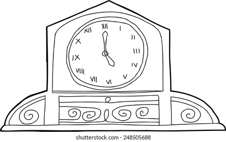 Outline Ornate Mantle Clock Over White Stock Vector (Royalty Free ...
