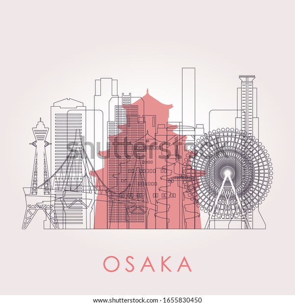 Outline Osaka Skyline Landmarks Vector Illustration Stock Vector ...